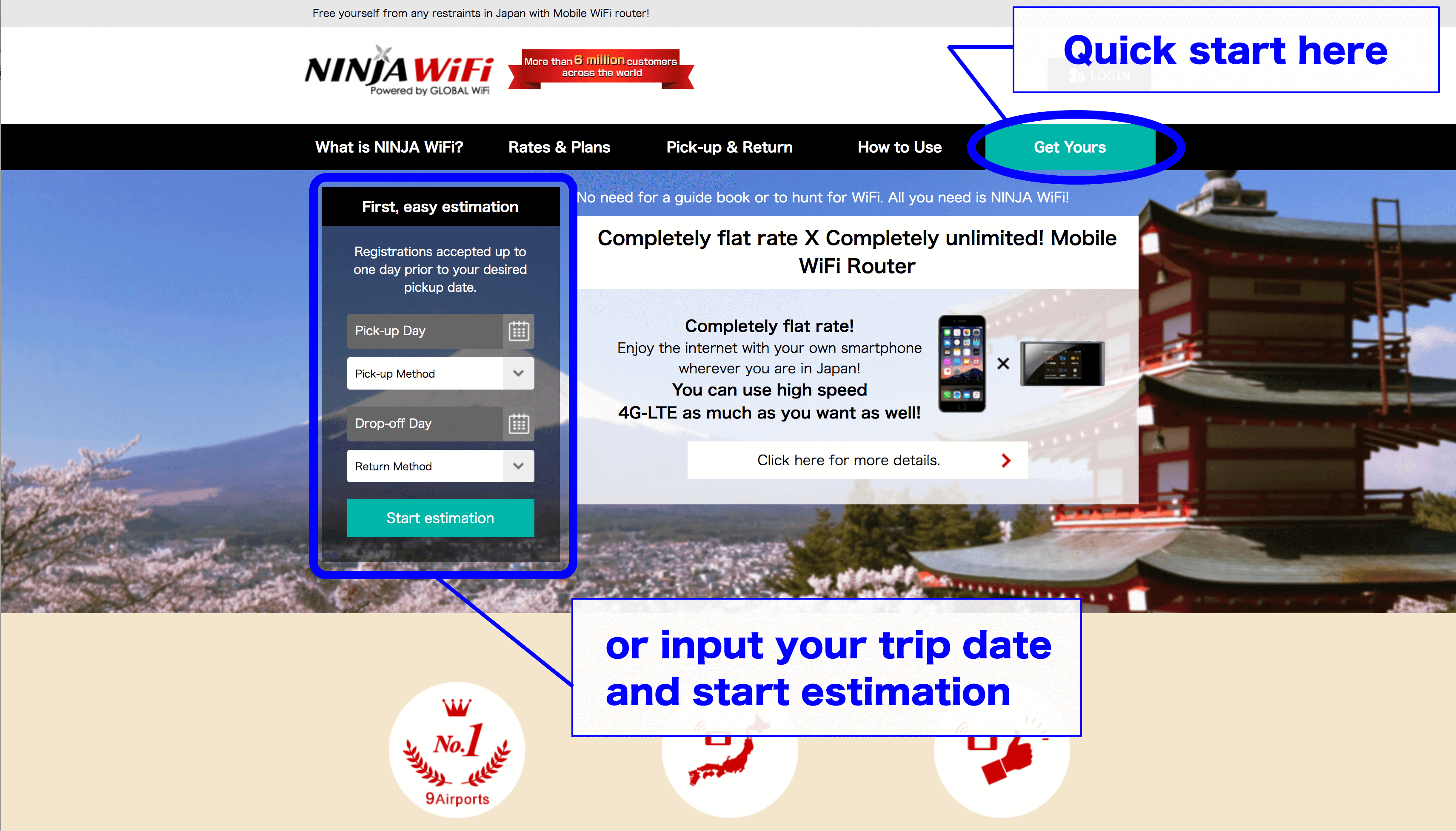 Booking a rental pocket WiFi at NINJA WiFi | SUMO-wifi.com